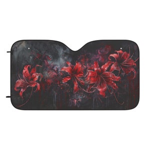 Red Spider Lily Car Sun Shade, Gothic Car Accessory, Goth Car Sun Shade ...