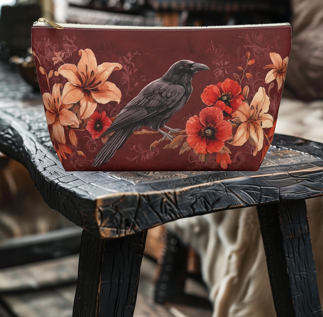 Raven in the Lilies Cute Goth Raven Makeup Bag - Cute Cosmetic Case ...