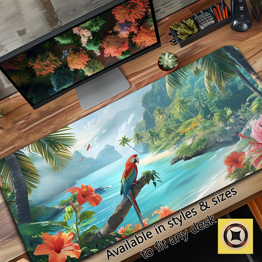 Tropical Caribbean Desk Pad - Vibrant Nature and Beach Scene Mouse Pad ...