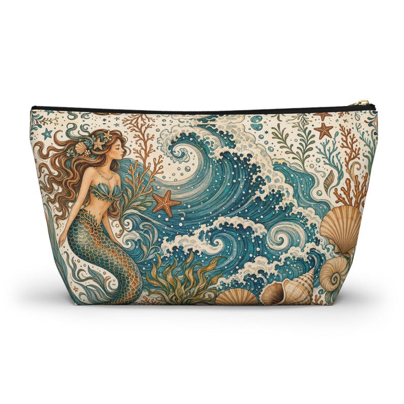 Mermaid Wave Illustration Accessory Pouch - Etsy UK