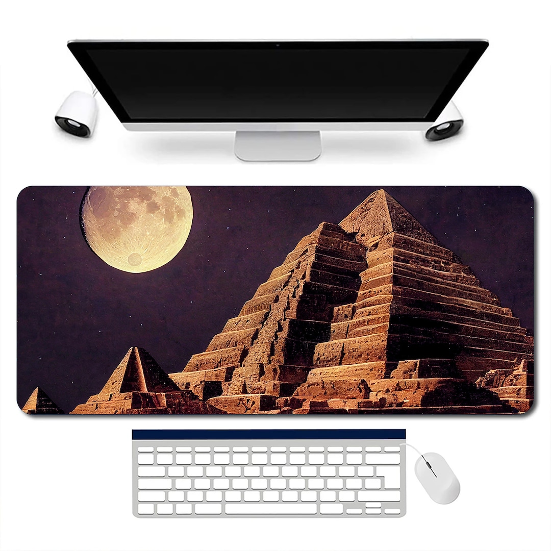Aztec Pyramid Moonlit Desk Mat, Full Moon Cloudy Sky Mouse Pad, Orange ...