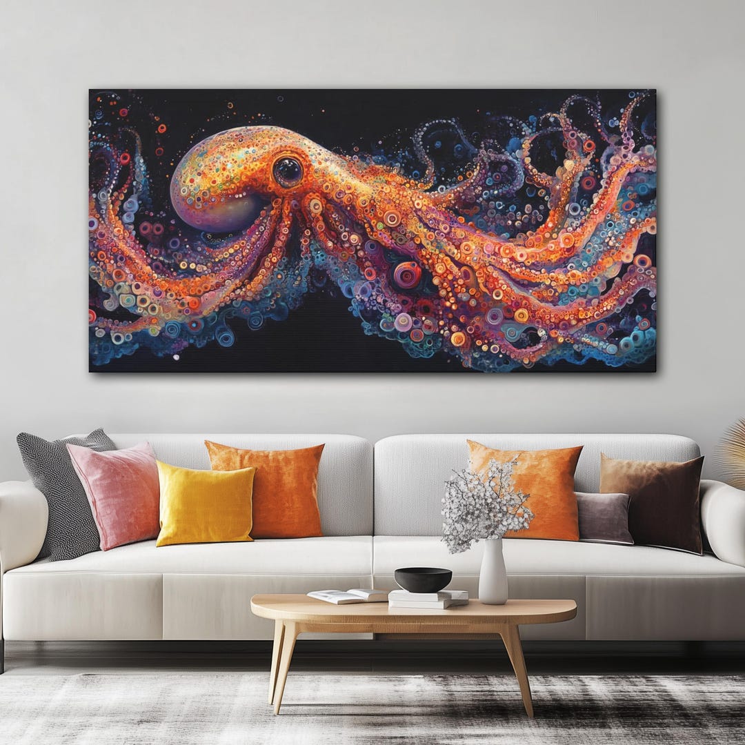 Large Canvas Wall Art Print Featuring Pointillism Rendered Octopus ...