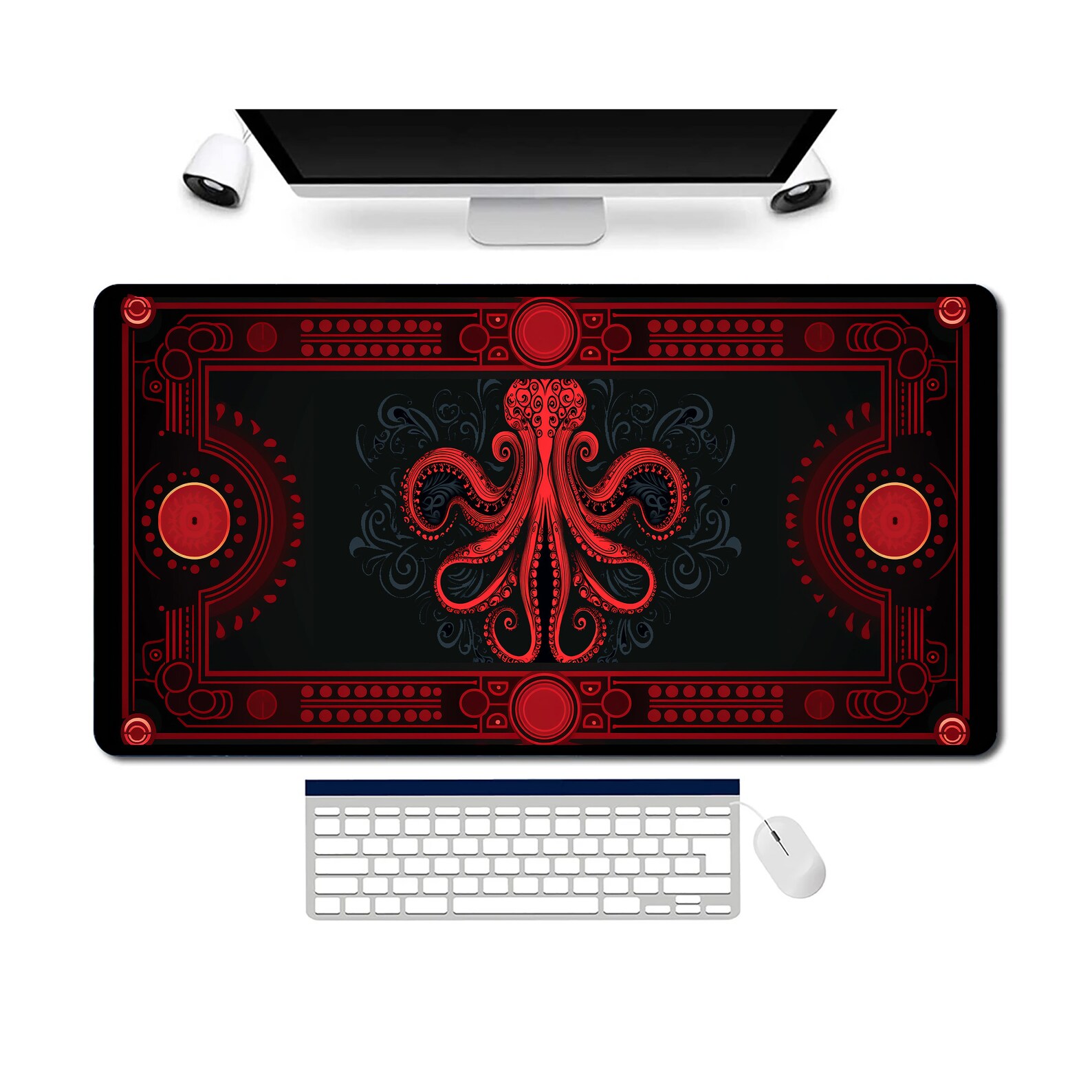 Aztec Octopus Desk Mat, Aesthetic XL Desk Pad, Geometric Mouse Pad, Red ...