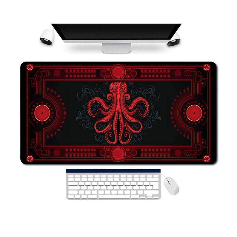 Aztec Octopus Desk Mat, Aesthetic XL Desk Pad, Geometric Mouse Pad, Red ...