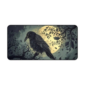 Full Moon Crow Gaming Desk Mat Mouse Pad, Card Playmat TCG, Goth Desk ...