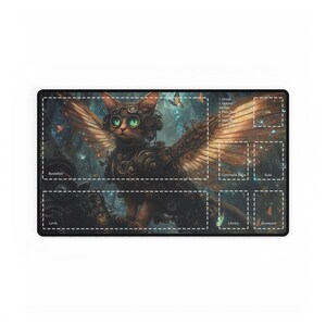 Steampunk Feline Aviator - Gaming TCG Playmat - Fantasy Cat Playmat for ...