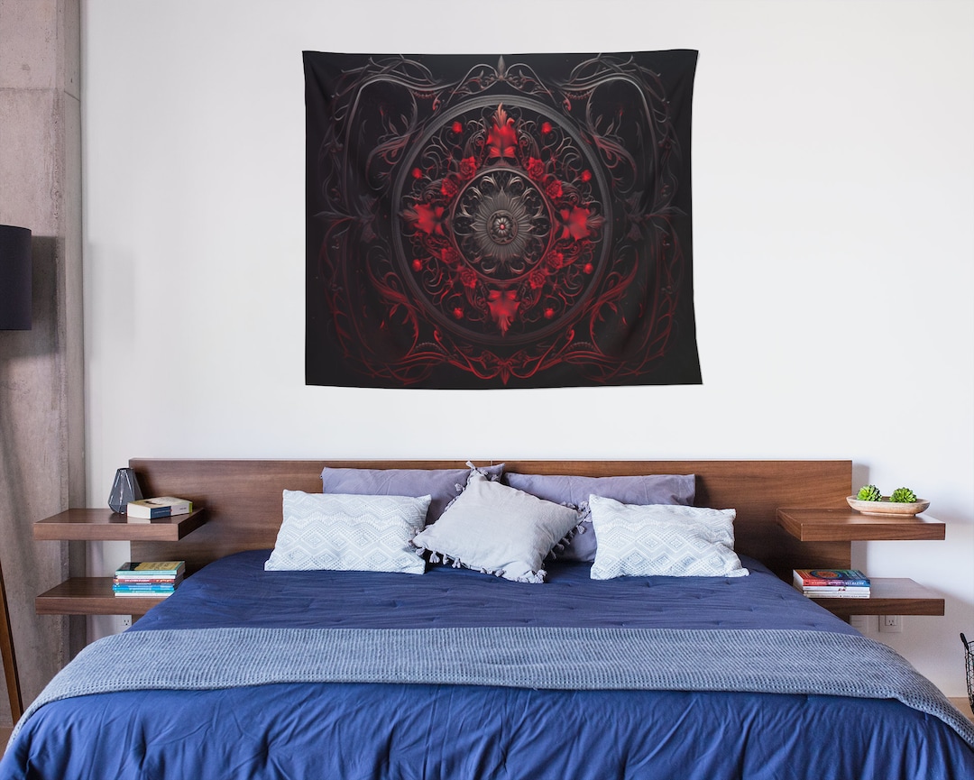 Gothic Mandala in Black and Red Wall Tapestry, Gothic Tapestry, Goth ...