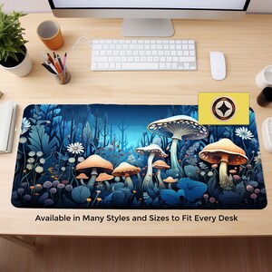 Blue Glow Mushroom, Premium Desk Mat, Custom Desk Pad, XXL Gaming Mouse ...