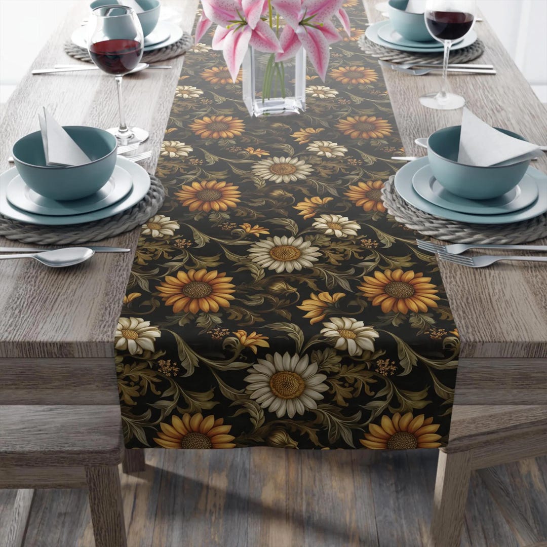 Medieval Old World Sunflowers Table Runner - Polyester Table Runner - 2 ...