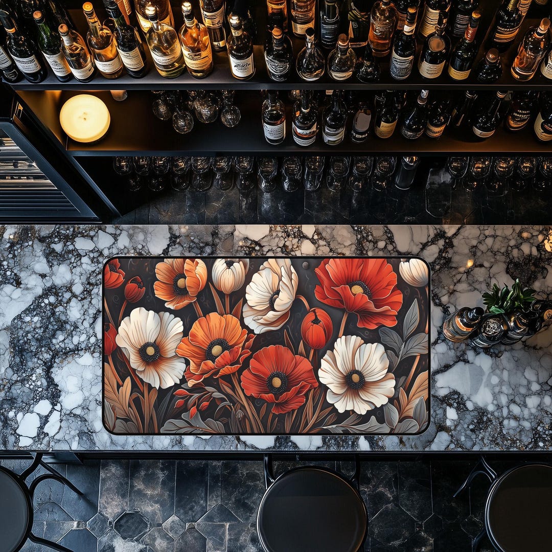 Art Nouveau Floral Counter Top Mat - Coffee Bar Mat - Cute Counter ...
