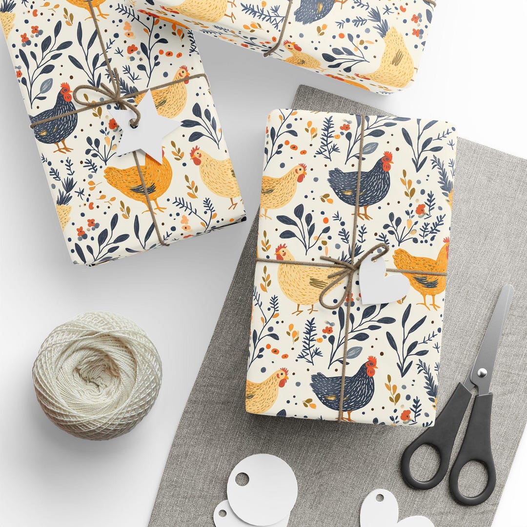 Cute Chickens Wrapping Paper - Barnyard Animals Gift Wrap - Chicken ...