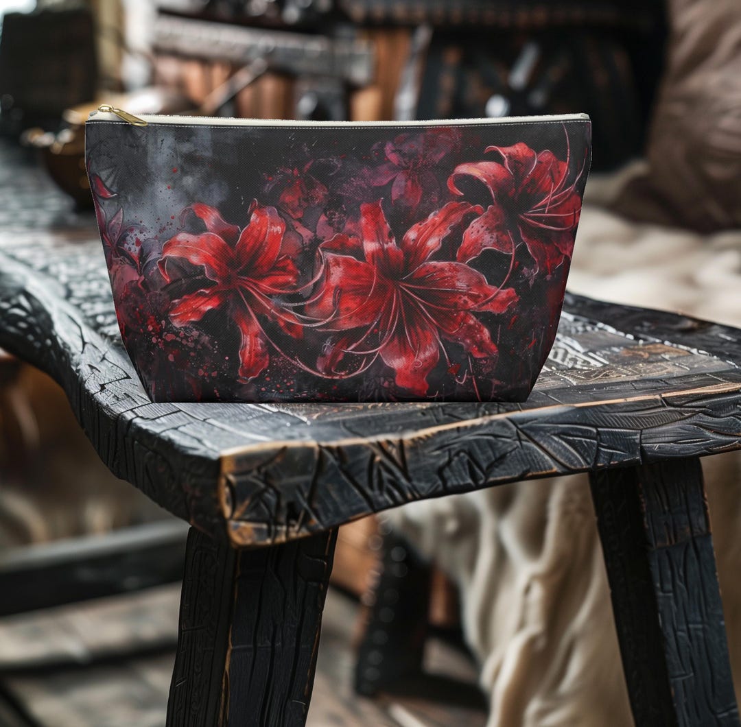 Gothic Red Spider Lilies - Cute Goth Makeup Bag - Dark Cottagecore ...