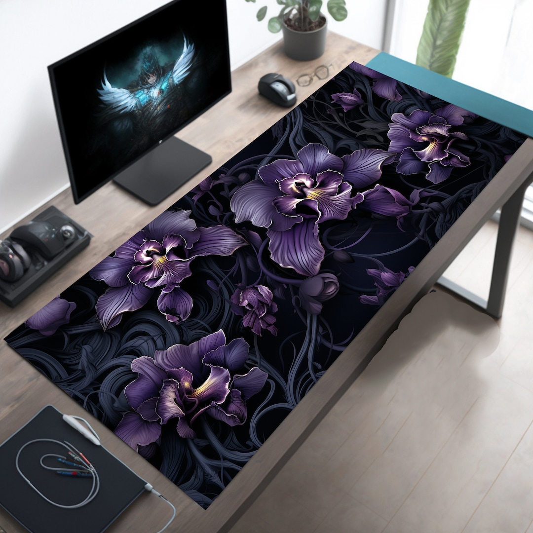 Gothic Orchids Desk Mat, Flowers Desk Decor, Gothic Office Mat, Orchid ...