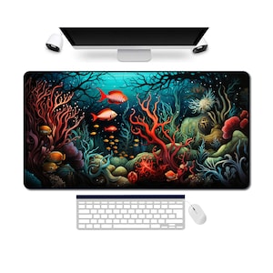 Ocean Desk Mat, Stunning Coral Sea Life Scene, Large Mousepad, Big ...