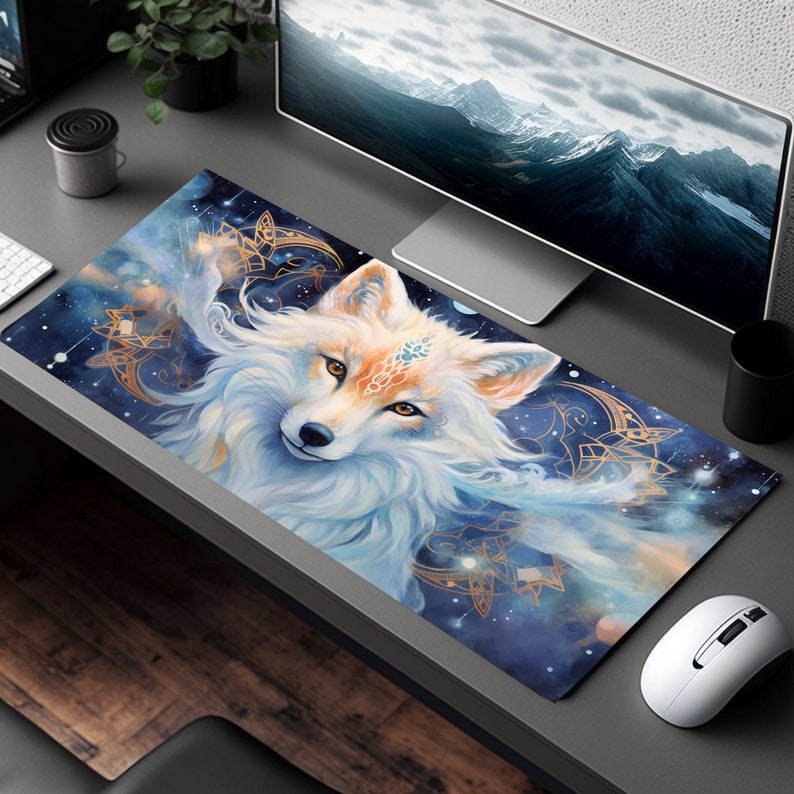 Celestial White Wolf Desk Mat Celtic Aesthetic Large XL - Etsy