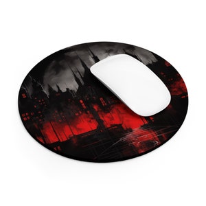 Horror Desk Decor, Gothic Town at Night, Red and Black Desk Mat ...