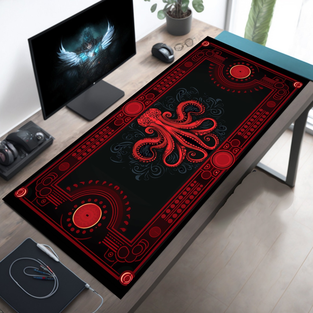 Aztec Octopus Desk Mat, Aesthetic XL Desk Pad, Geometric Mouse Pad, Red ...