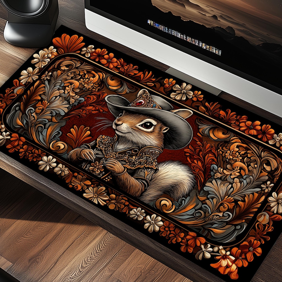 Squirrel Majesty in Floral Attire - Fantasy Squirrel Playmat TCG Gaming ...