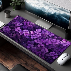 African Violet Desk Mat, Floral Mouse Pad, Flowers Mousepad, Purple ...