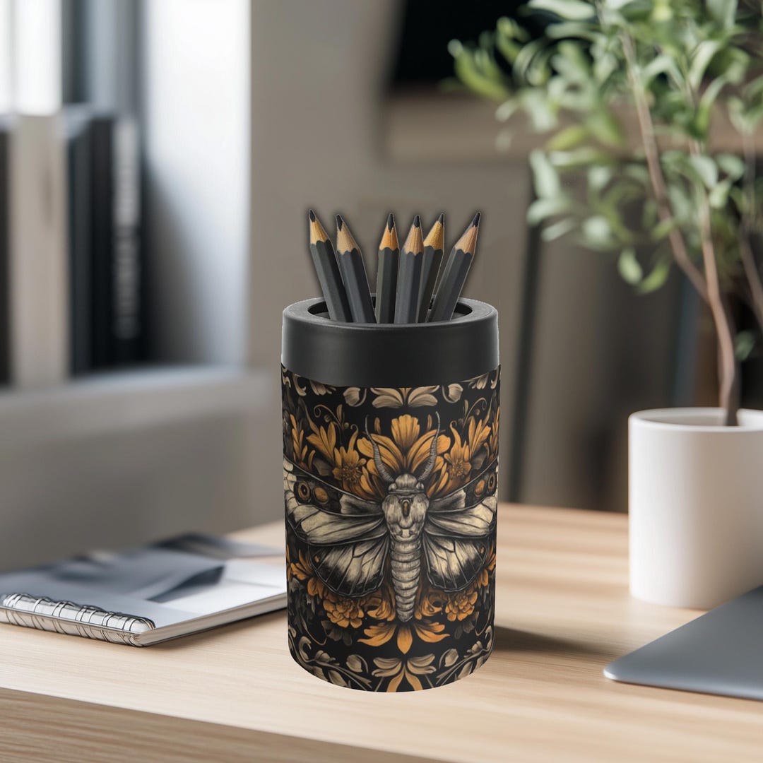 Art Nouveau Floral Moth Pencil Holder - Desk Decor - Toothbrush Holder ...