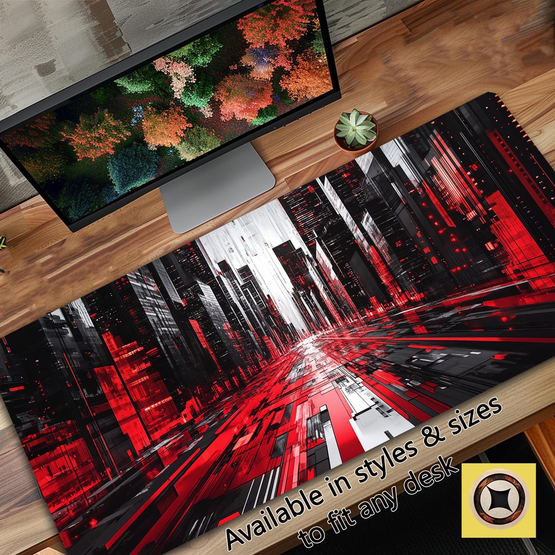 Gaming Desk Mat Playmat Featuring Dark Red and Black Cyberpunk ...