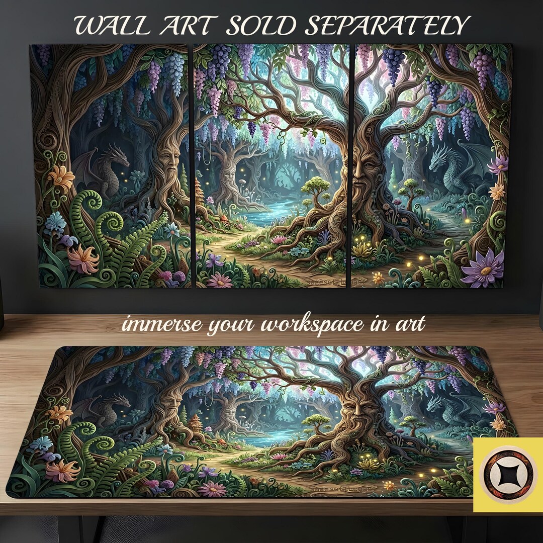 Fantasy Playmat Enchanted Forest Card Mat, Dragon Desk Pad, Gaming ...