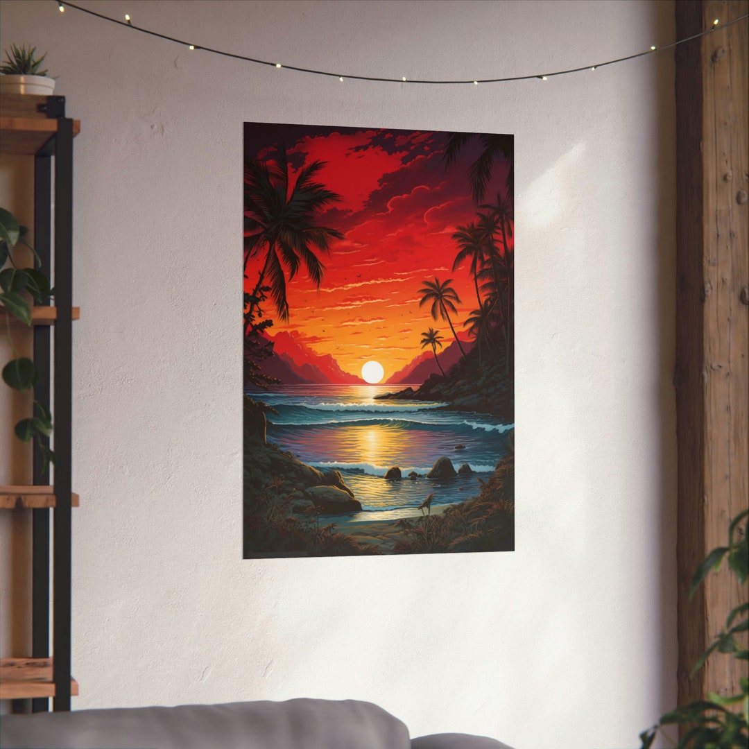 Hawaiian Sunset Poster, Hawaii Wall Decor, Hawaiian Wall Art, Sunset ...