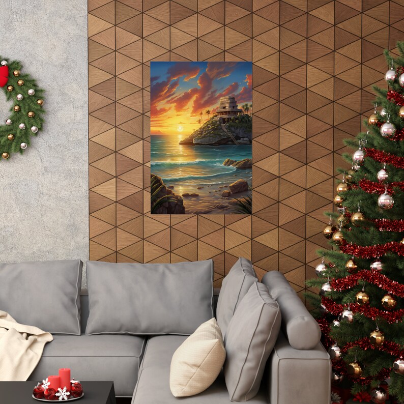 Mayan Beach Sunset Poster, Mayan Fantasy Wall Art, Mayan Ruins Wall ...