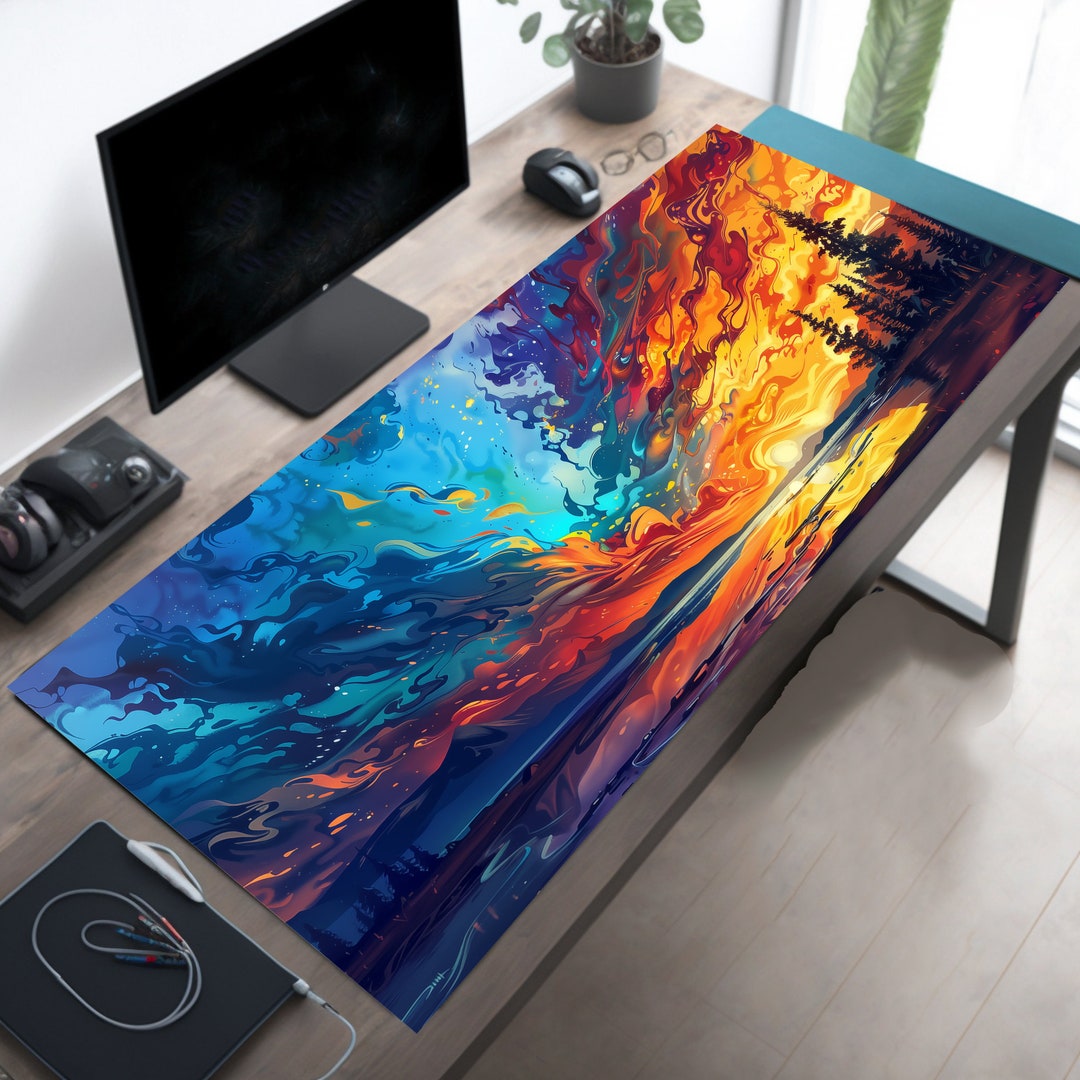 Forest and Lake Sunset Desk Mat, Cute Desk Decor, Colorful Desk Pad ...