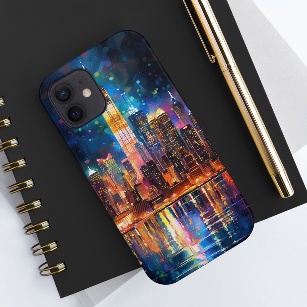 Neon Art New York City iPhone Case - Vibrant Skyline & Waterline Design ...