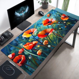 Cubism, Whimsical Wildflower Desk Mat, Large Aesthetic Floral Art, Cute ...
