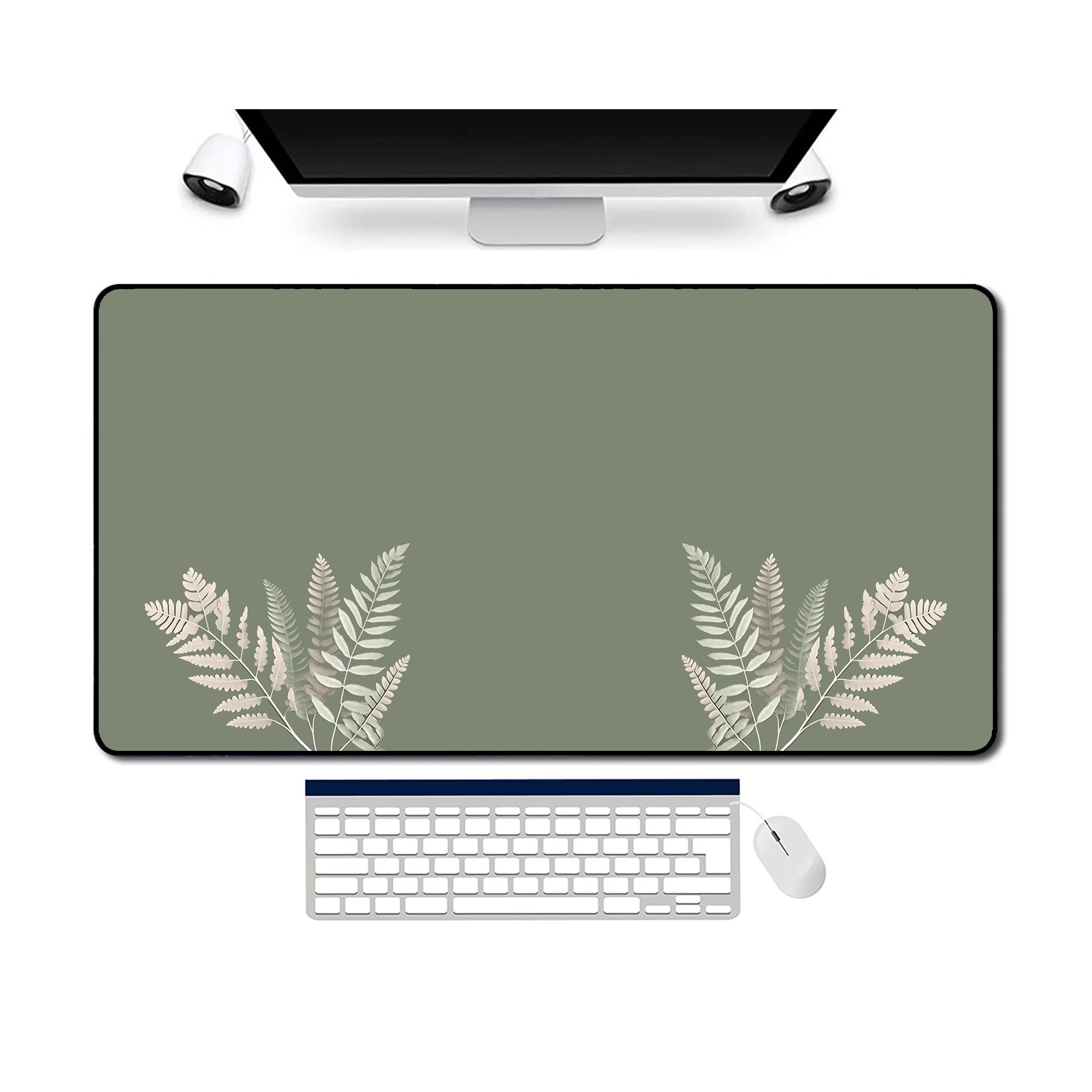 Sage Green Desk Mat, Fern Leaves Mousepad, Girly Desk, Trendy Workspace ...