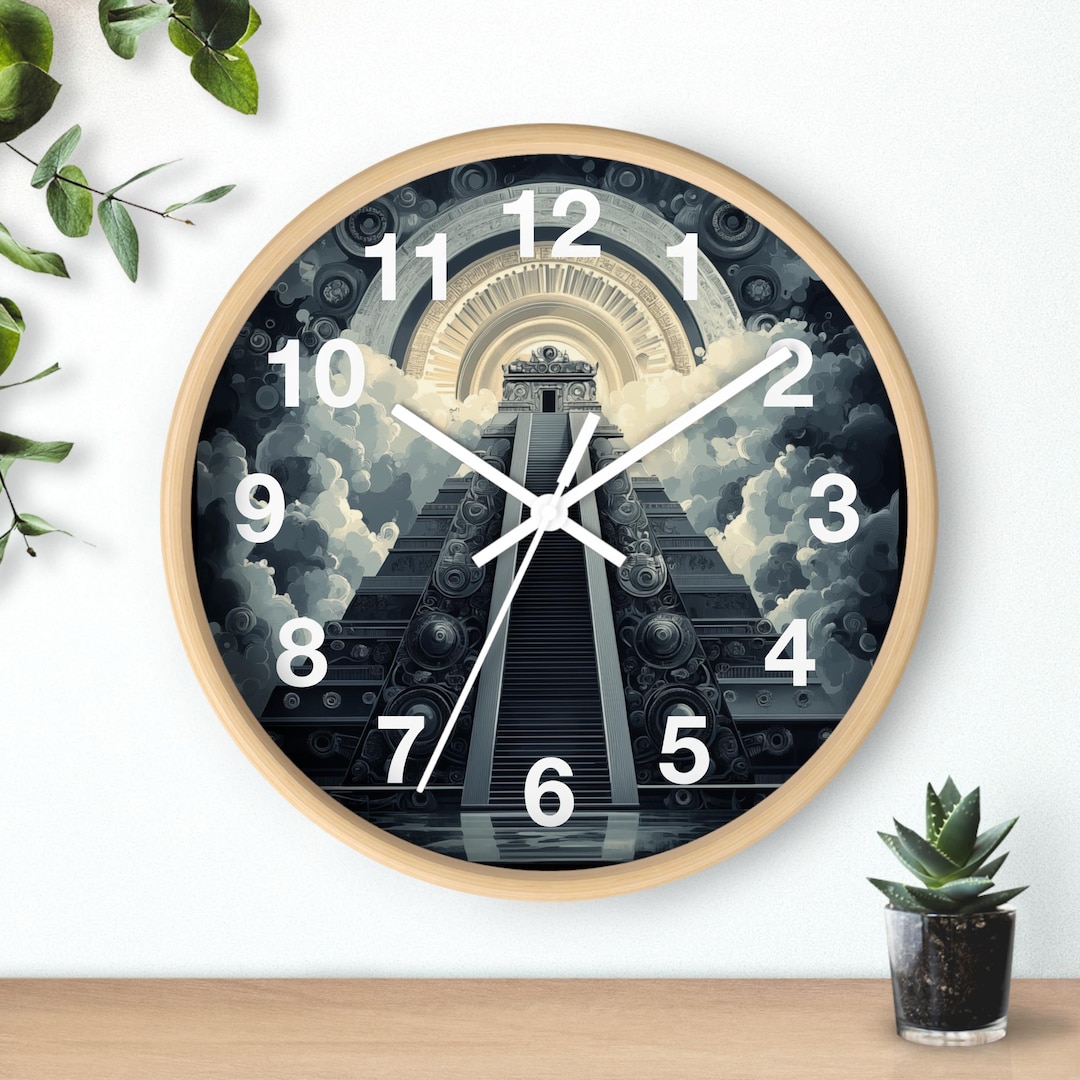 Fantasy Celestial Mayan Pyramid Clock - Unique Art Print Round Wall ...
