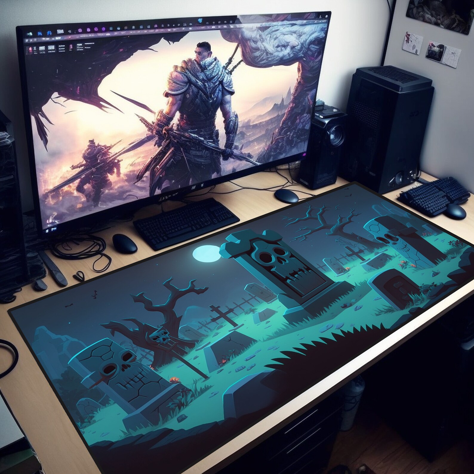 Kawaii Goth Desk Mat Cute Graveyard Desk Scary Desk Pad Mousepad Kawaii ...