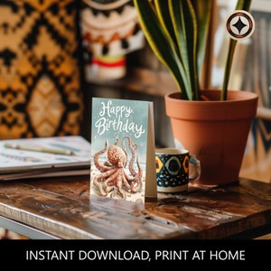 Cute Octopus Happy Birthday Card, Octopus Birthday Card, Beachy ...