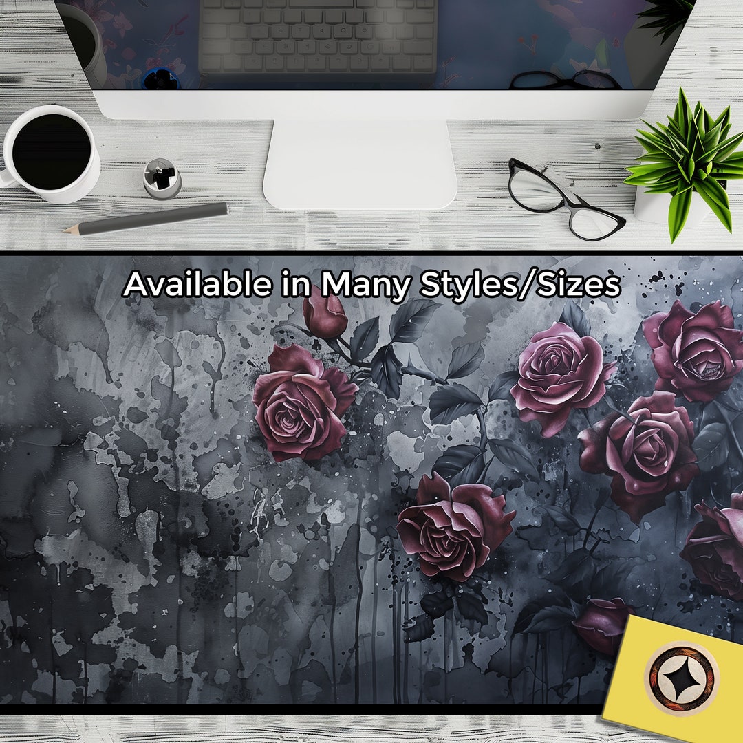 Gothic Roses Computer Gaming Playmat Artful Goth Desk Pad, Pastel Goth ...