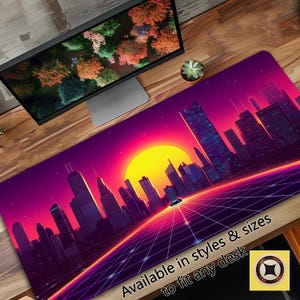 Synthwave Cityscape Desk Mat - Large Neon Retro 80s-inspired Mousepad ...