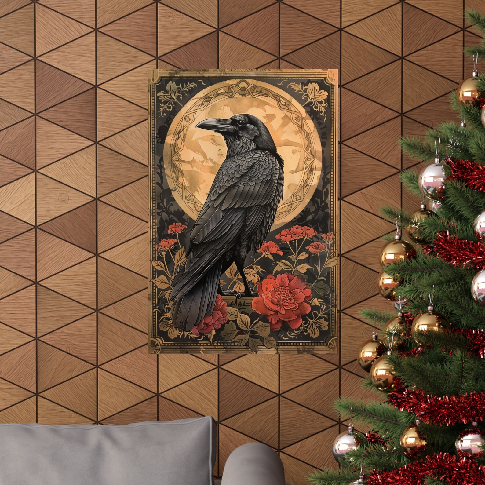 Medieval Floral Raven Poster Art Print - Weathered Look Medieval Poster ...