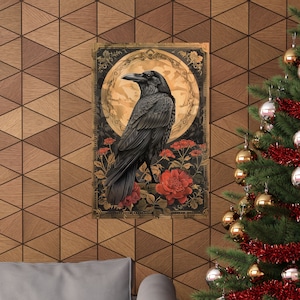 Medieval Floral Raven Poster Art Print - Weathered Look Medieval Poster ...