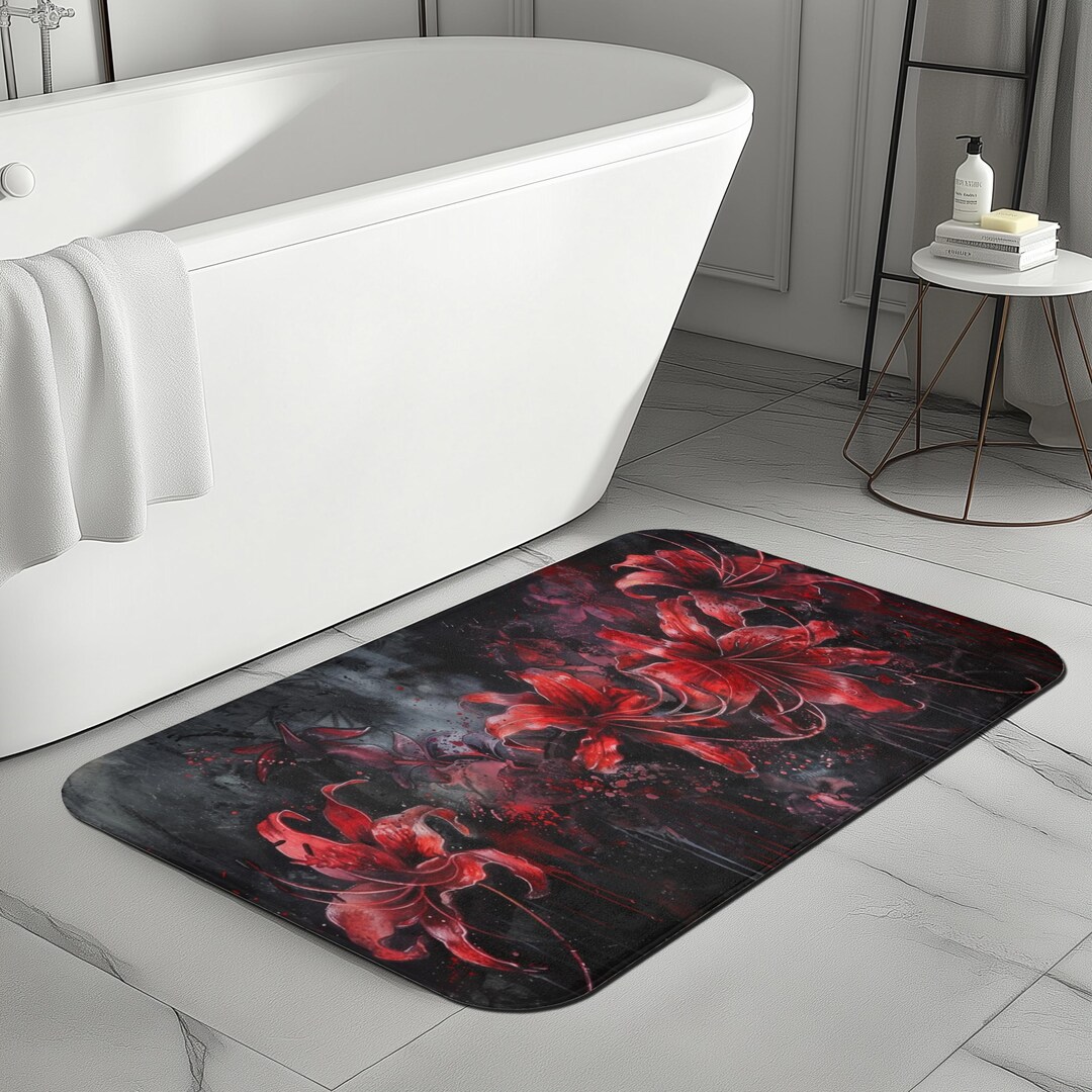 Gothic Red Spider Lily Bath Mat, Gothicbathroom Rug, Goth Bath Mat ...