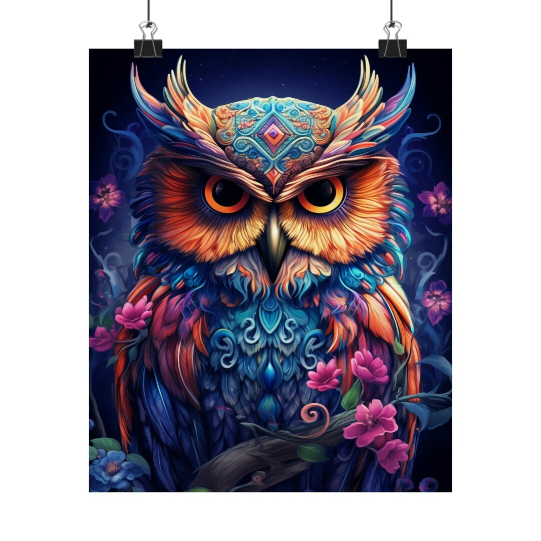 Stunning Colorful Owl Vertical Wall Poster, Owl Poster Print, Owl Wall ...