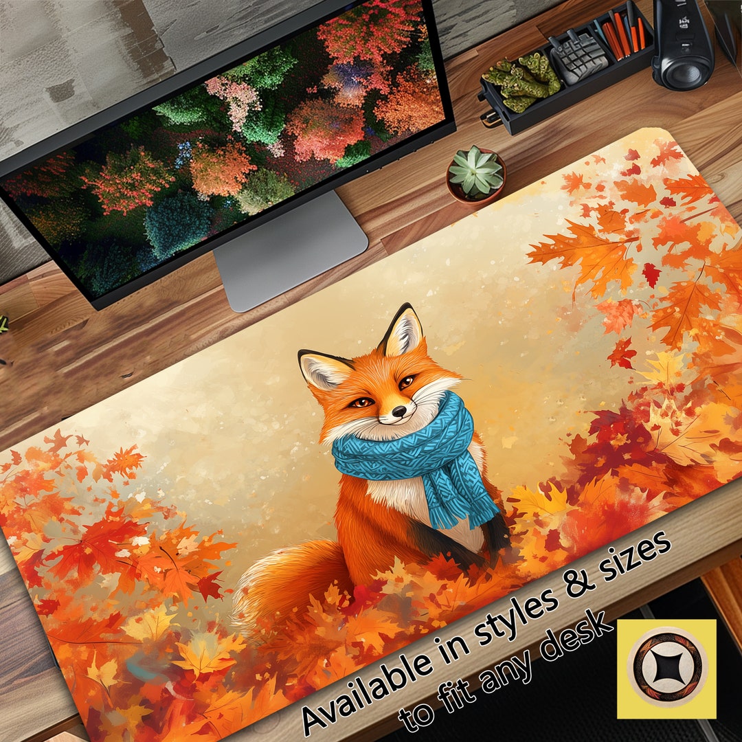 Kawaii Cute Autumn Fox Desk Mat - Autumn Desk Decor - Fall Mousepad XL ...
