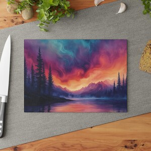 Ethereal Dusk - Mountain Lake Artisan Aurora Cutting Board - Cute Glass ...