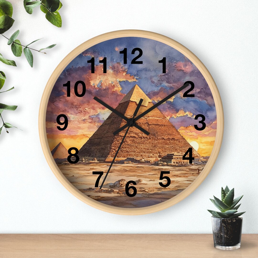 Egyptian Pyramid Art 10" Round Wall Clock - Wood Case Available in 3 ...