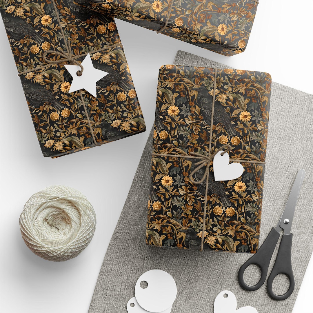 Medieval Floral Crow Wrapping Paper - Medieval Gift Wrap - Unique ...