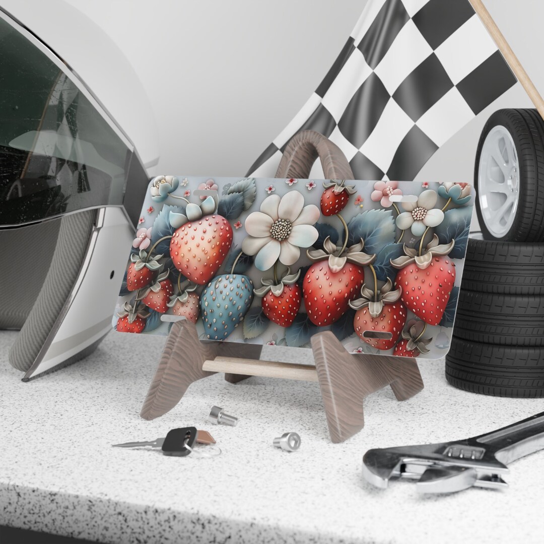 Kawaii Cute Strawberries Vanity License Plate, Cute Front Car Plate ...