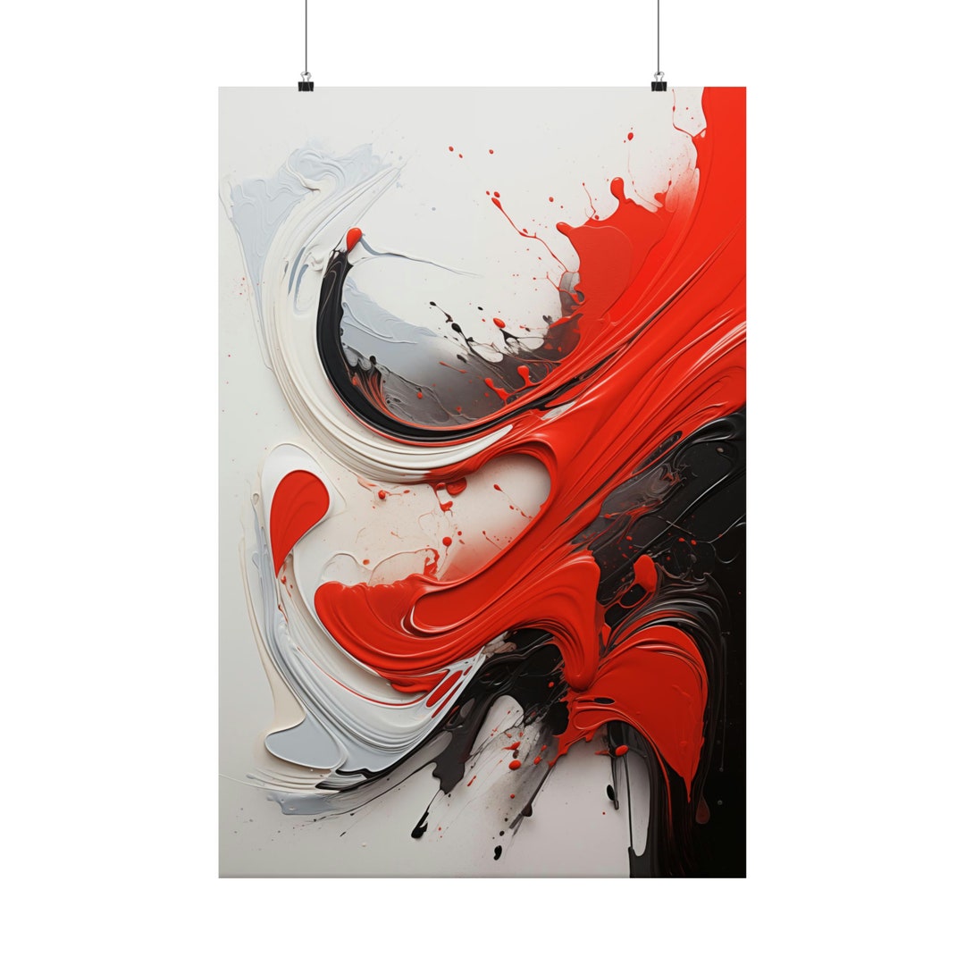Abstract Art Print, Abstract Art Poster, Red Black and White Art ...