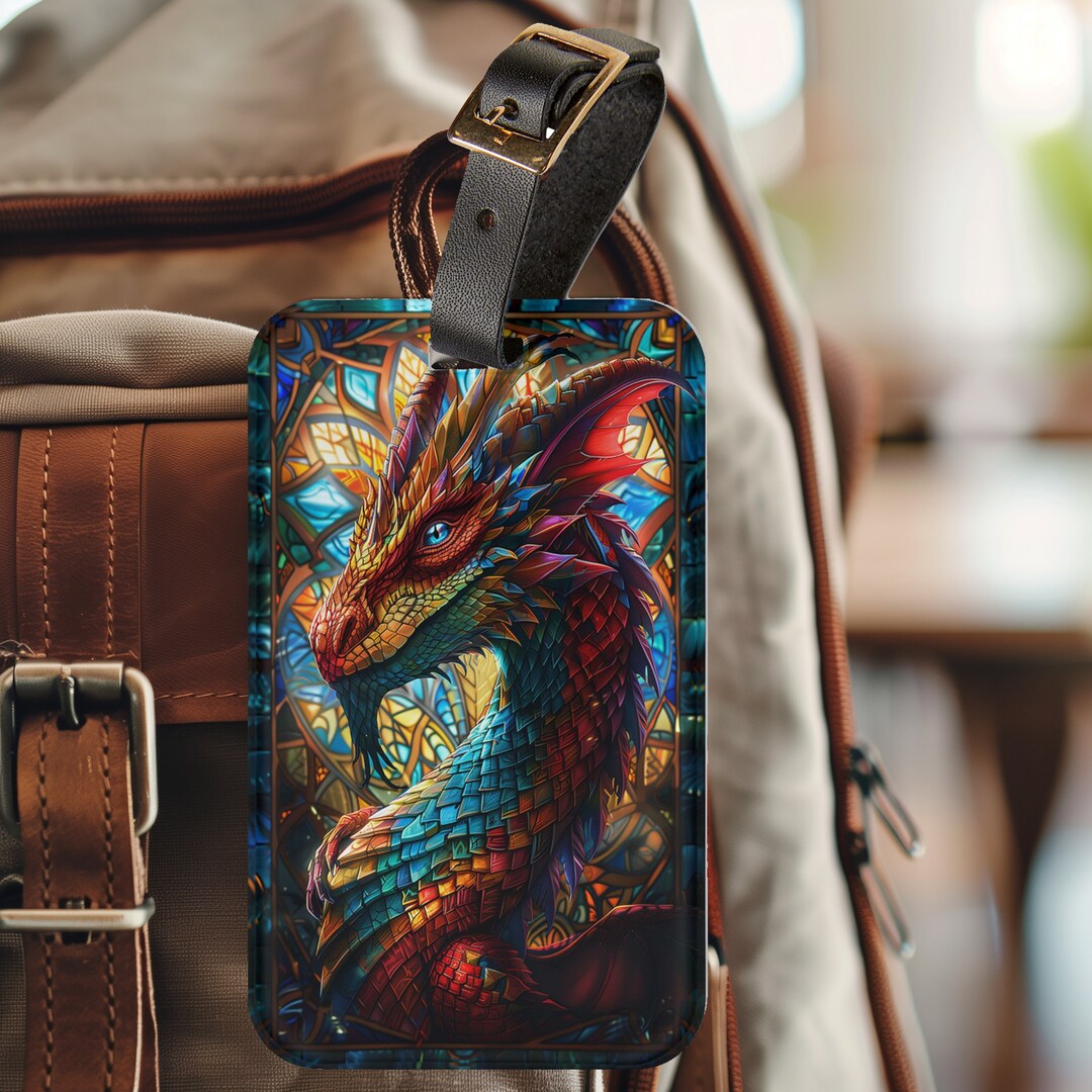 Stained Glass Style Dragon Art Print Luggage Tag - Dragon Luggage Tag ...