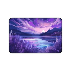 Pastel Anime Sunset Desk Mat, Manga Style Mountain Lake Mouse Pad ...