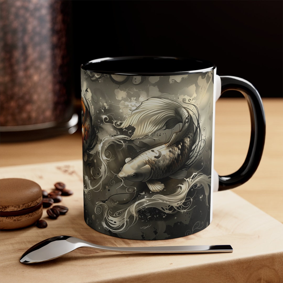 Dark Koi Fish Mug, Koi Fish Coffee Cup, Japan Mug, Accent Coffee Mug ...